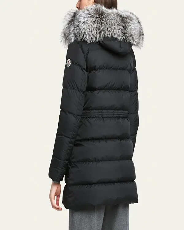 Moncler Aphroti Mid-length Puffer Jacket With Shearling Hood Trim