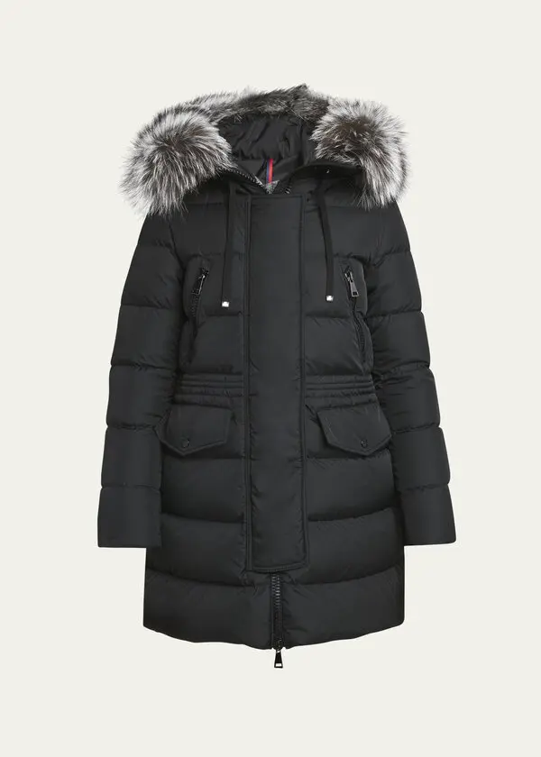 Moncler Aphroti Mid-length Puffer Jacket With Shearling Hood Trim