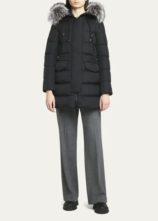 Moncler Aphroti Mid-length Puffer Jacket With Shearling Hood Trim
