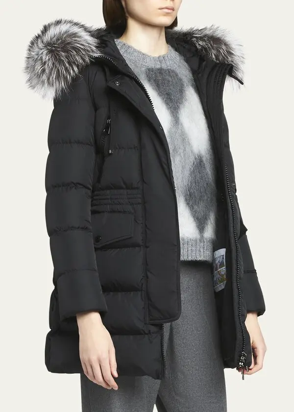 Moncler Aphroti Mid-length Puffer Jacket With Shearling Hood Trim