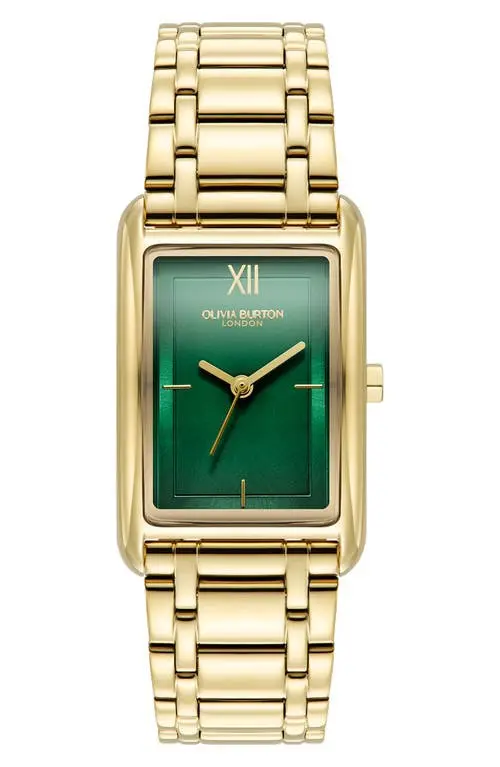 OLIVIA BURTON Grove Rectangular Bracelet Watch - Gold/forest Green