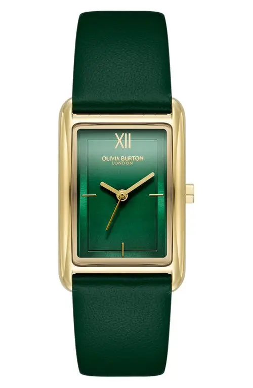 OLIVIA BURTON Grove Rectangular Leather Strap Watch - Forest Green