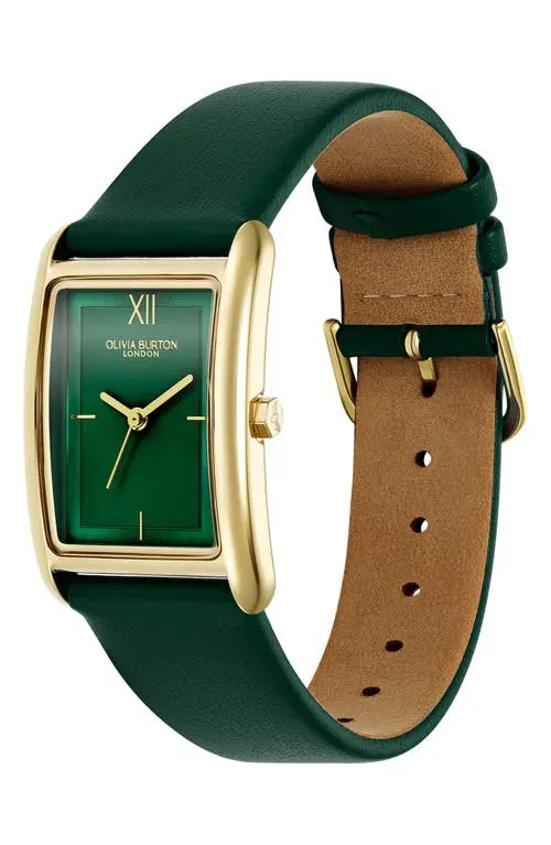 OLIVIA BURTON Grove Rectangular Leather Strap Watch - Forest Green