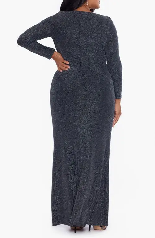 Betsy & Adam Metallic Long Sleeve Gown