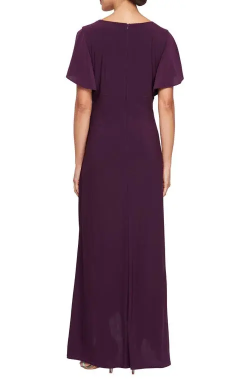 Sl Fashions Surplice Neck High-Low Gown - Eggplant | Editorialist