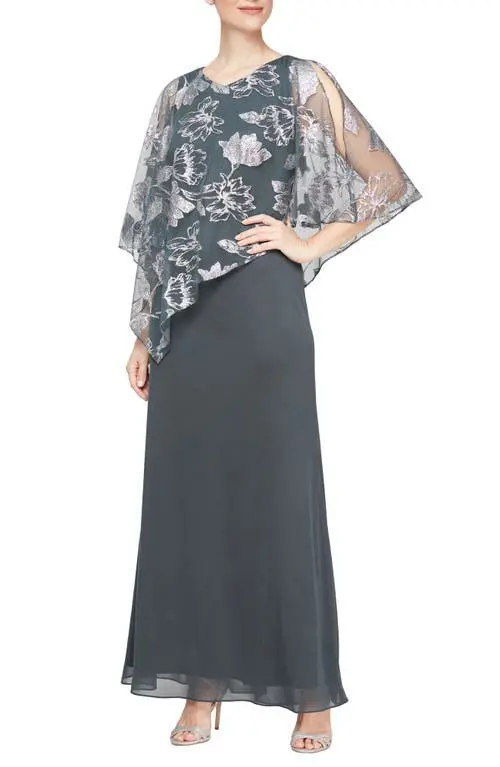 SL FASHIONS Metallic Chiffon Overlay Gown