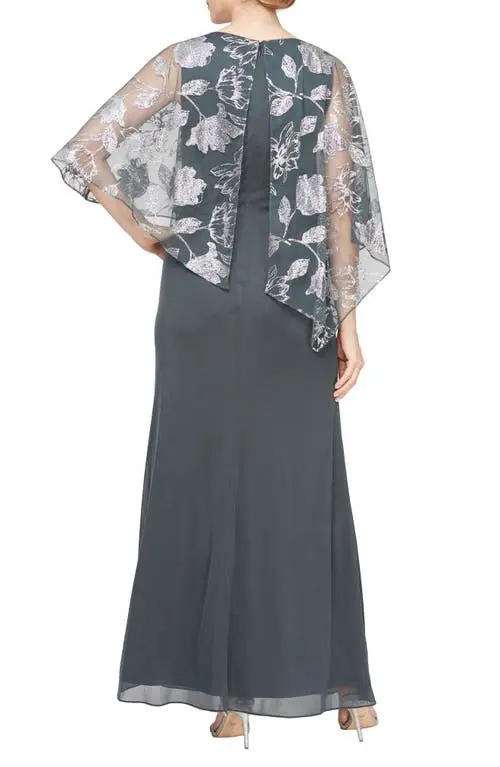 SL FASHIONS Metallic Chiffon Overlay Gown
