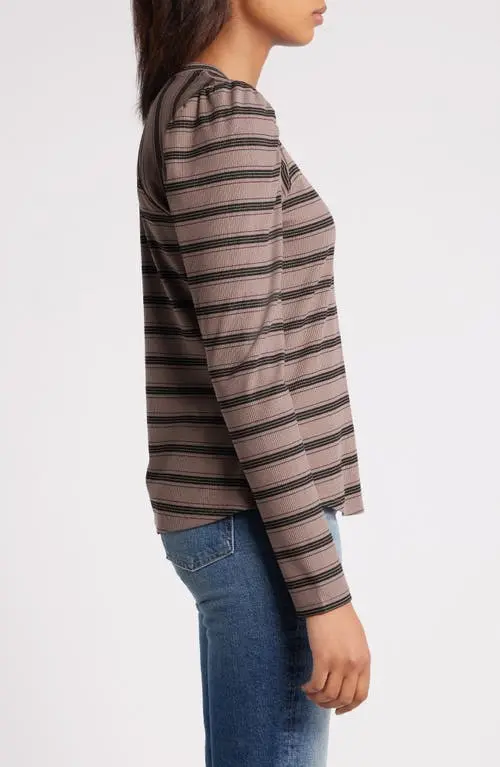 Wit & Wisdom Stripe Puff Shoulder Knit Top - Oyster Mushroom/ Black