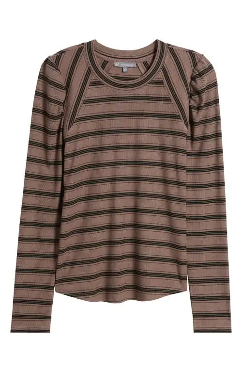 Wit & Wisdom Stripe Puff Shoulder Knit Top - Oyster Mushroom/ Black