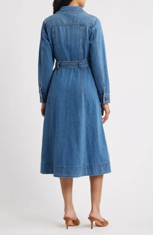 Wit & Wisdom Tie Waist Long Sleeve Denim Maxi Dress In Mid Blue - 30% Off |  Editorialist