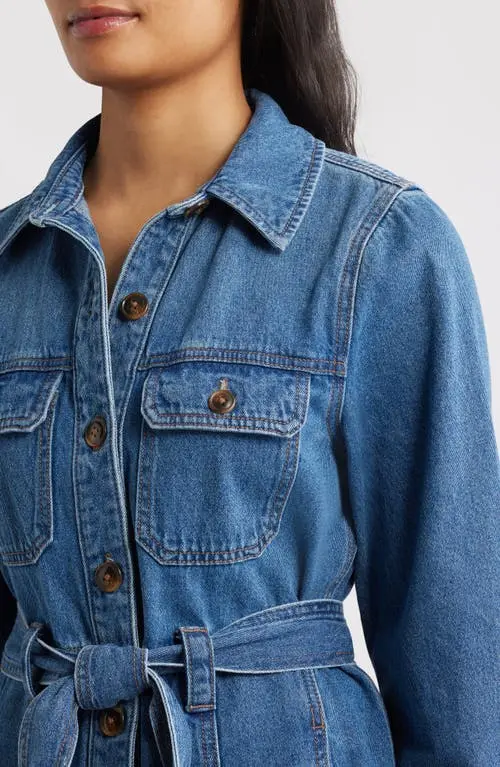 Wit & Wisdom Tie Waist Long Sleeve Denim Maxi Dress