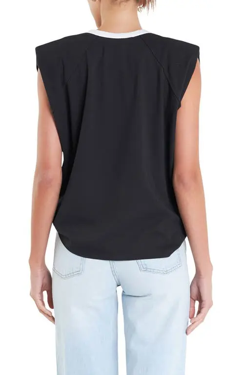 GREY LAB Contrast Shoulder Pad Sleeveless T-shirt - Black