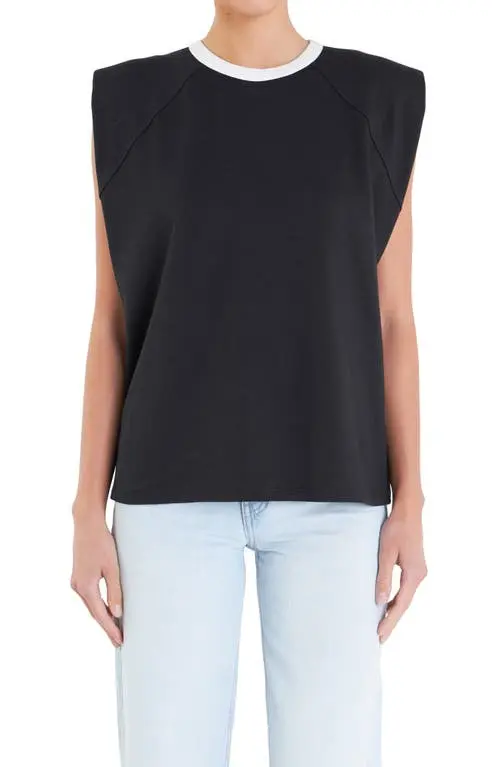 GREY LAB Contrast Shoulder Pad Sleeveless T-shirt - Black