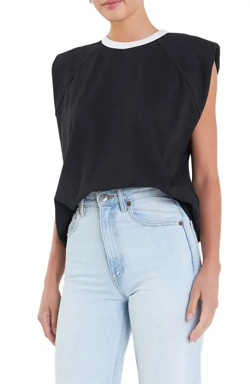 GREY LAB Contrast Shoulder Pad Sleeveless T-shirt - Black
