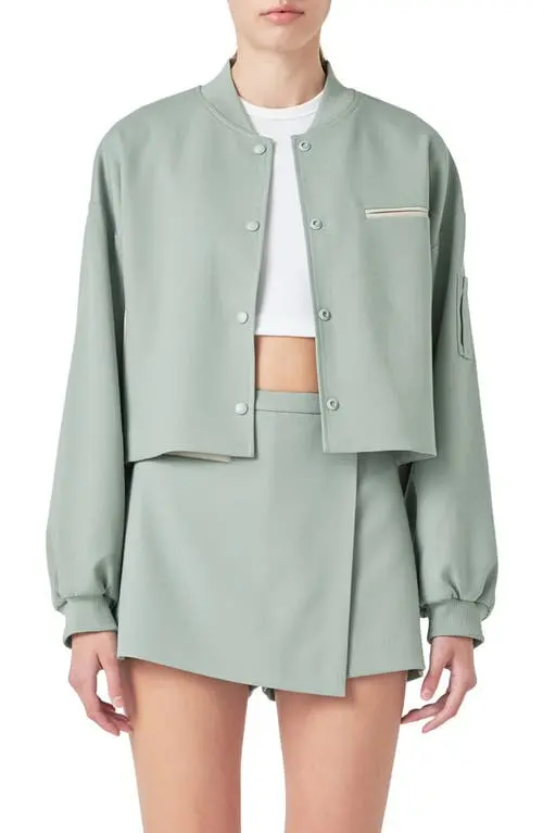 GREY LAB Crop Bomber Jacket - Sage