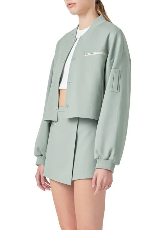 GREY LAB Crop Bomber Jacket - Sage