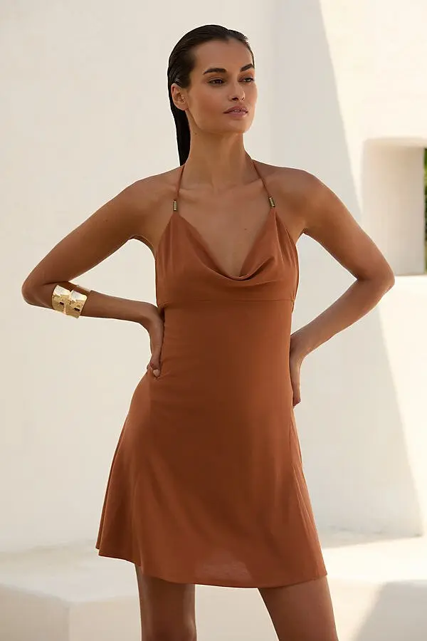 Anthropologie Cowl Neck Mini Dress In Brown - 66% Off | Editorialist