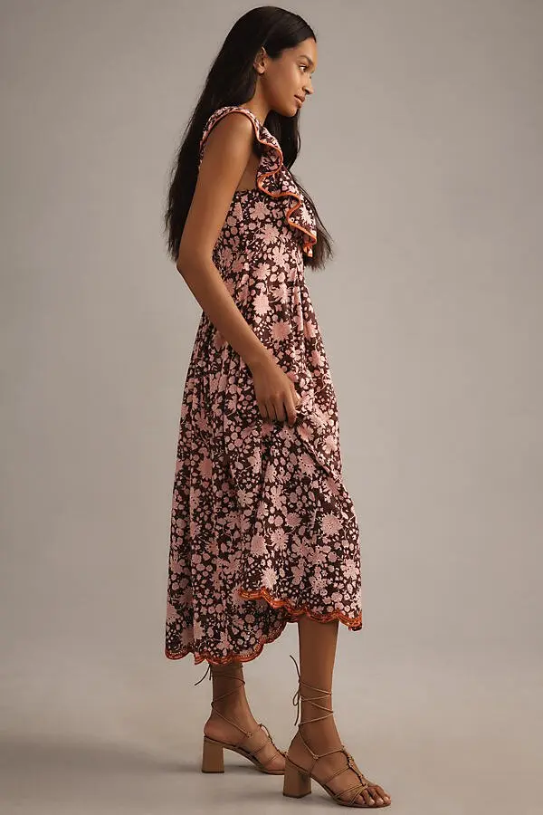 knee length dresses for ladies Maeve Pleated Midi Dress: Floral Midi Dress, Sundress, Plisse Dress, Blue  Midi, Green Midi, Summer Dress main image 0