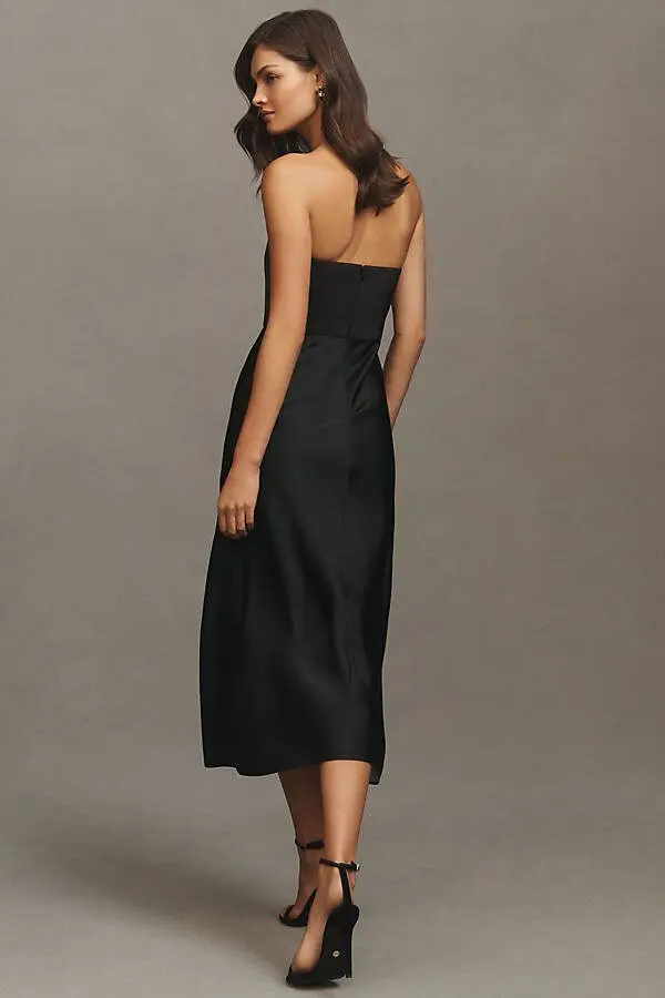 knee length dresses for ladies Noir Strapless Satin Midi Dress