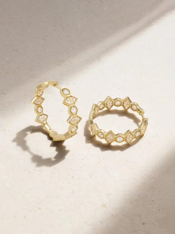 KOLOURS JEWELRY Hexagon 18-karat Diamond Hoop Earrings - Gold