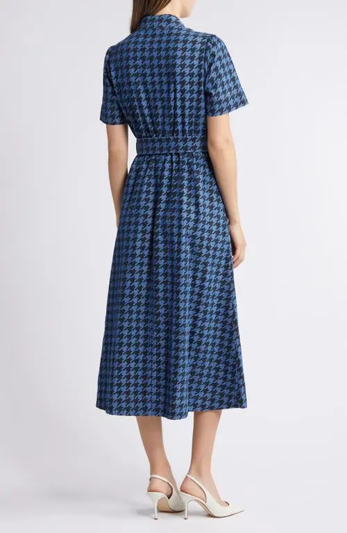 Anne Klein Houndstooth Print Denim Shirtdress