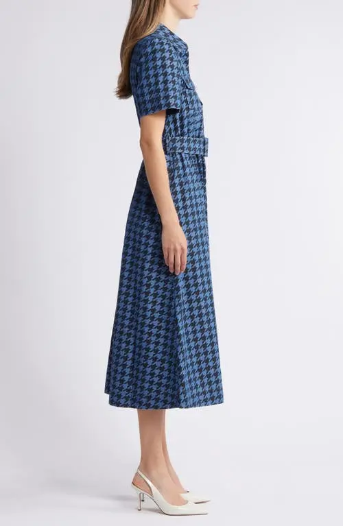 Anne Klein Houndstooth Print Denim Shirtdress