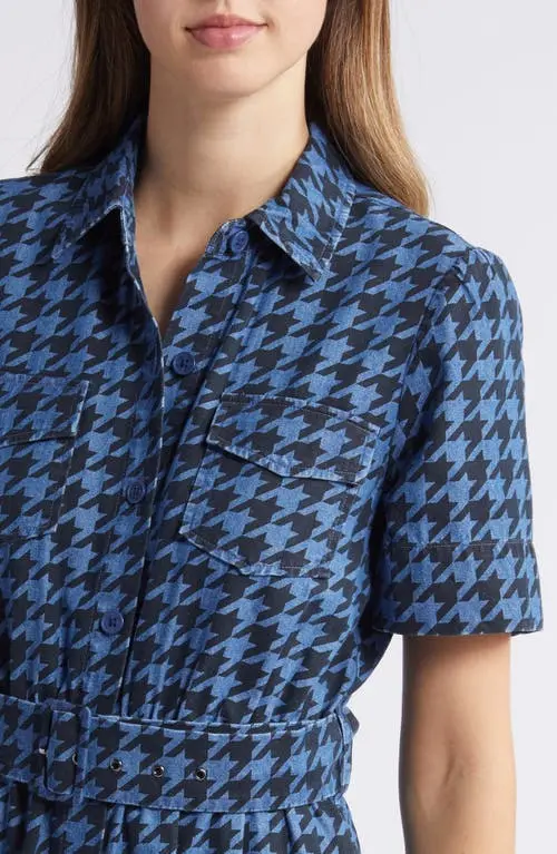 Anne Klein Houndstooth Print Denim Shirtdress