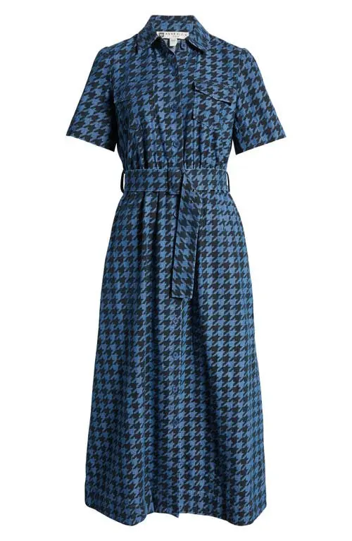 Anne Klein Houndstooth Print Denim Shirtdress