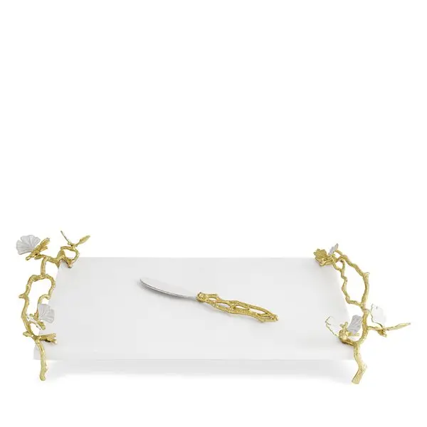 Michael Aram Butterfly Ginkgo Gold Cheeseboard W/ Spreader - White