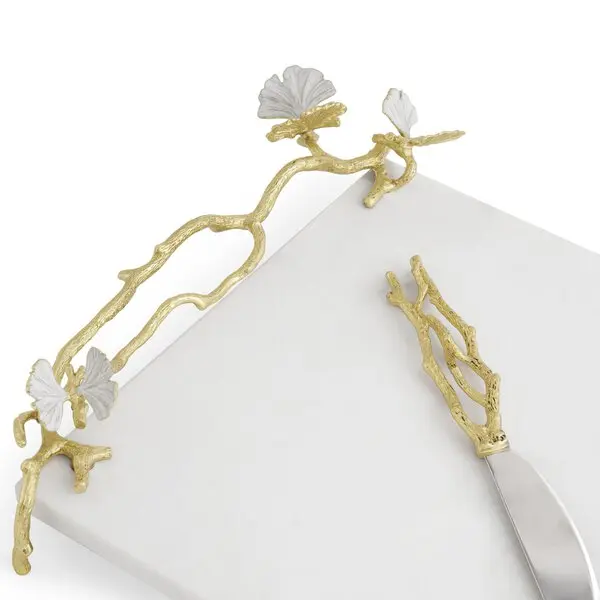 Michael Aram Butterfly Ginkgo Gold Cheeseboard W/ Spreader - White
