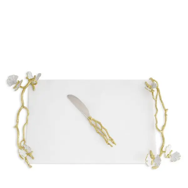 Michael Aram Butterfly Ginkgo Gold Cheeseboard W/ Spreader - White