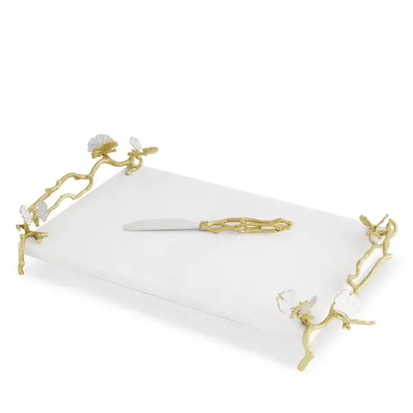 Michael Aram Butterfly Ginkgo Gold Cheeseboard W/ Spreader - White