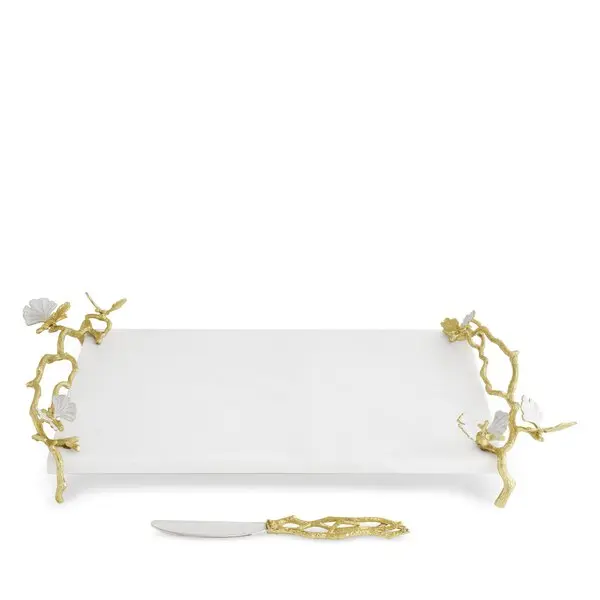 Michael Aram Butterfly Ginkgo Gold Cheeseboard W/ Spreader - White