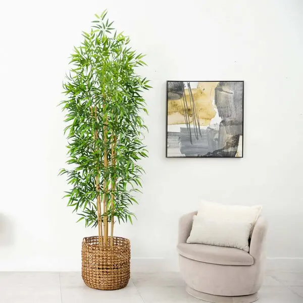 NEARLY NATURAL 9' Artificial Bamboo Tree With Real Bamboo Trunks