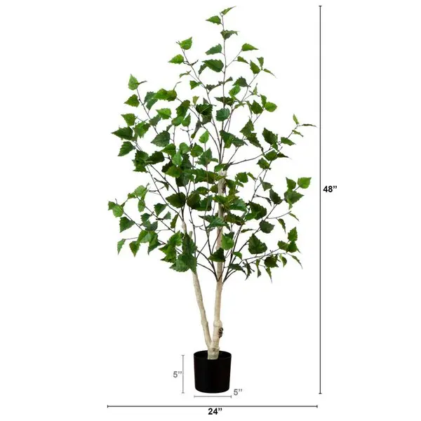 NEARLY NATURAL 4' Artificial Birch Tree With Real Touch Leaves