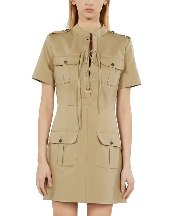 beige safari dress Darling Glam Satin Drop Waist Bubble Skater Dress
