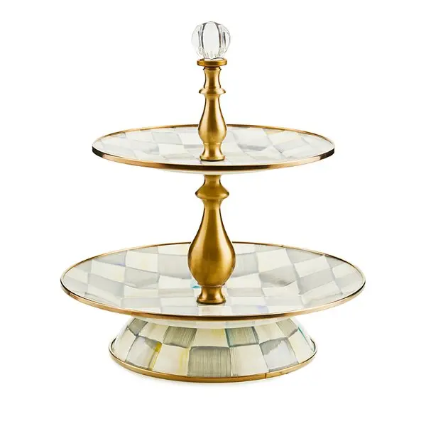MACKENZIE-CHILDS Sterling Check Two Tier Sweet Stand - Multi