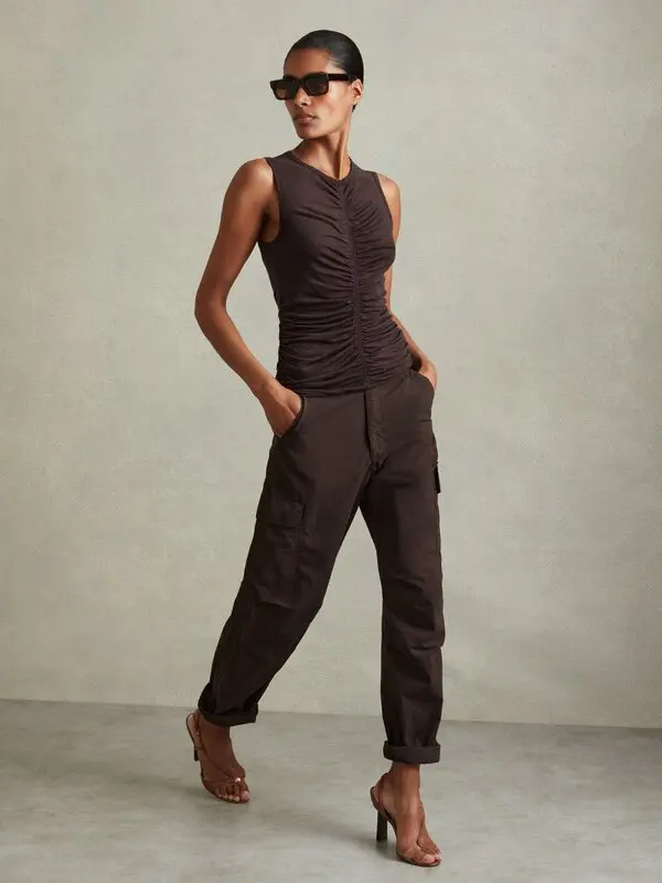 REISS Simone Lyocell-wool Ruched Vest - Chocolate
