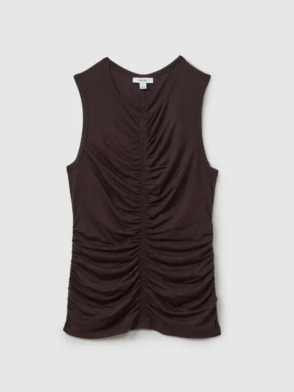 REISS Simone Lyocell-wool Ruched Vest - Chocolate