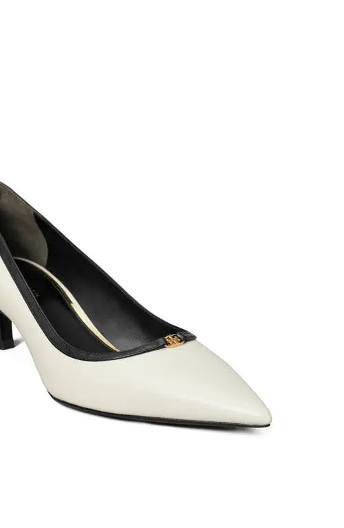 Tory Burch Double T Buckle Kitten Heel Pump - Light Cream/perfect Black
