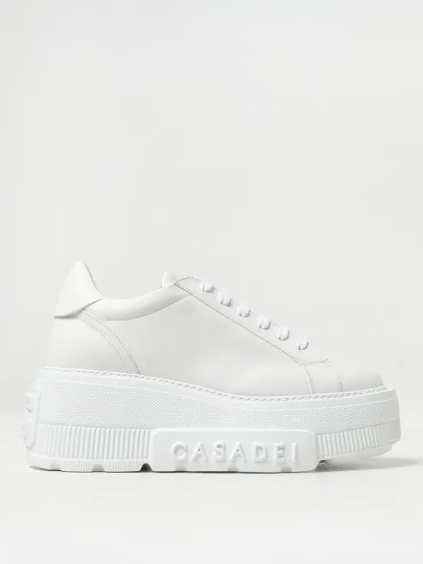Casadei Nexus Smooth Leather Platform Wedge Sneakers - White