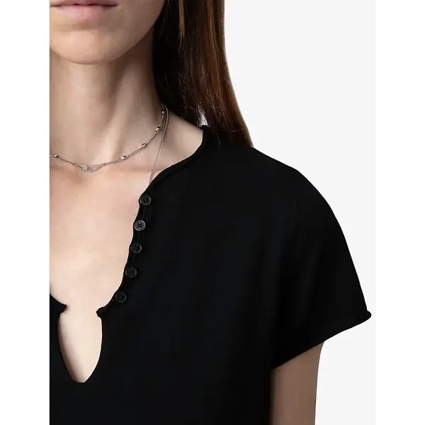 Zadig&Voltaire Regular-fit Button-neck Cotton T-shirt - Noir