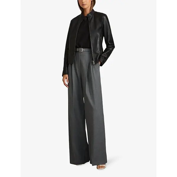 REISS Darby Zip-up Leather Biker Jacket