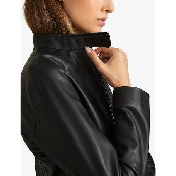 REISS Darby Zip-up Leather Biker Jacket