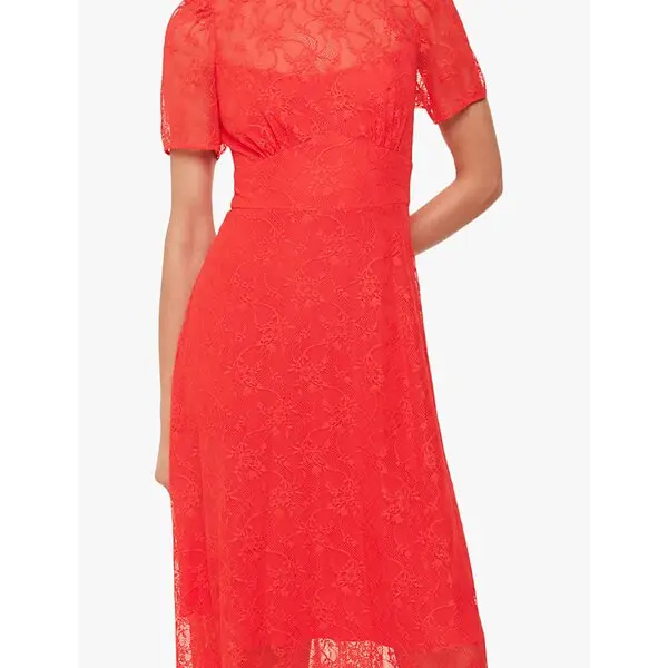 Whistles Lace-Embroidered Stretch-Woven Midi Dress In Coral - 41% Off |  Editorialist