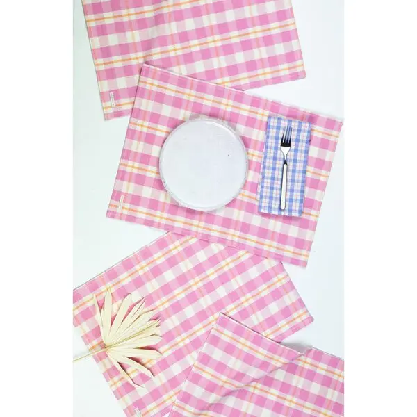 ARCHIVE NEW YORK Handwoven Colorful Plaid Cotton Placemats - Pink