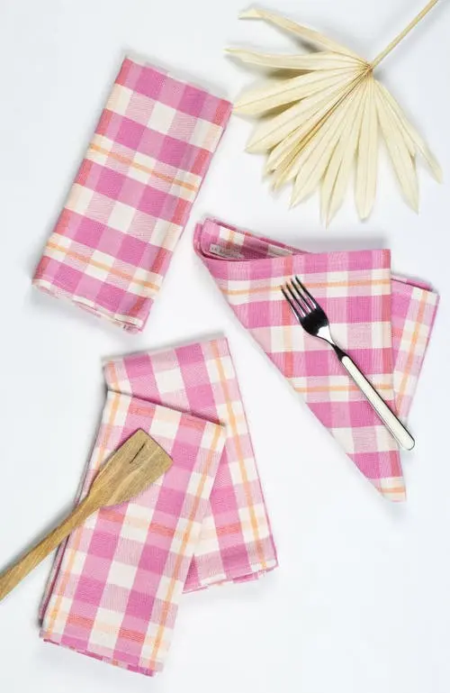 ARCHIVE NEW YORK Handwoven Colorful Plaid Cotton Napkins - Pink