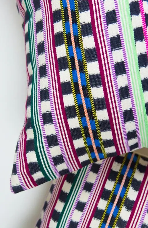 ARCHIVE NY Santiago Lime And Pink Handwoven Cotton Ikat Rectangle Throw Pillow