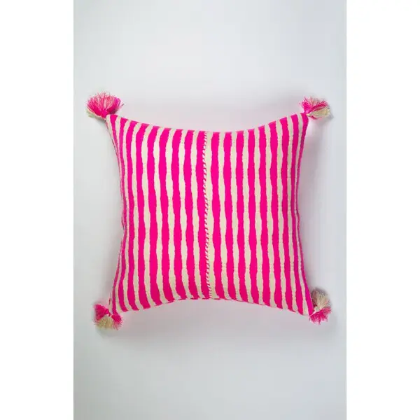 ARCHIVE NEW YORK Antigua Neon Striped Handwoven Cotton Throw Pillow - Neon Pink And Ivory