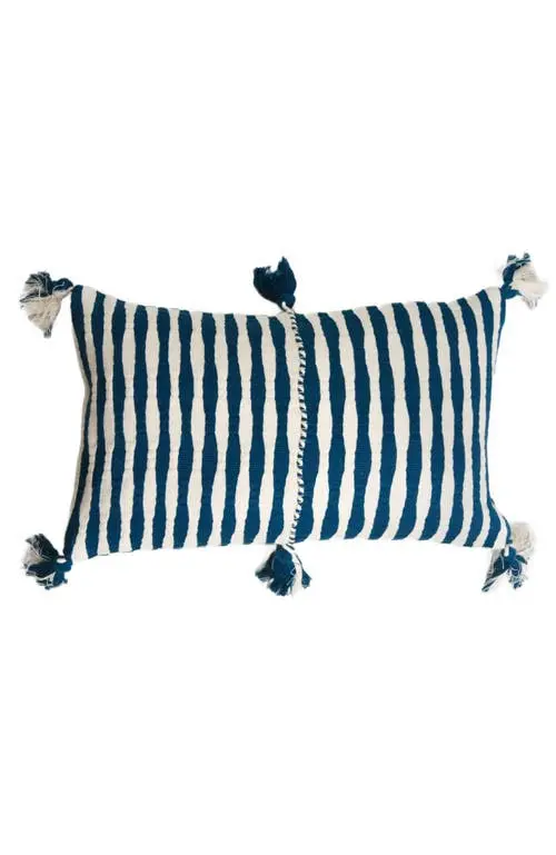 ARCHIVE NEW YORK Antigua Classic Striped Handwoven Cotton Throw Pillow - Dark Teal Blue